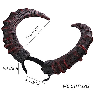L'VOW Gothic Demon Horn Headband Realistic Long Devil Horn Headpiece for Halloween Costume Cosplay (Red)