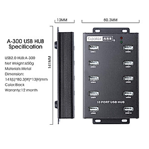 Sipolar-USB Hub- 10 Ports USB Data Hub-Industrial USB Powered Hub - USB 2.0 Hub for Mining, Bitcoin Miner