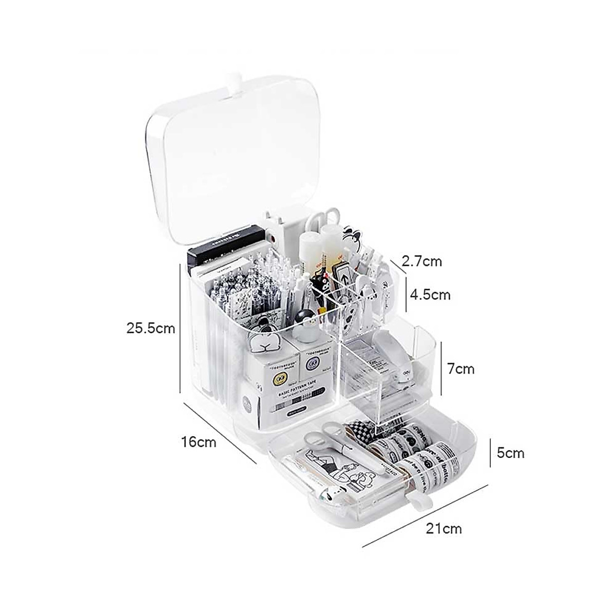 WEAREZ Multifunctional Desktop Pen Organizer,Acrylic Table Organiser With Drawer,Multifunctional Desk Organiser With Cover,Pen Holder For School,Office,Home