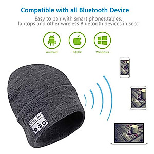 Happy-top Wireless Bluetooth Beanie Hat Winter Soft Warm Knit Music Hat Cap with Stereo Headphone Headset Speaker Mic Hands Free for Men Women Outdoor Sports Skiing Running Skating Dark Grey