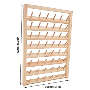 POCREATION 48 Spools Wooden Thread Holder, Wall Mounted Sewing Thread Rack for Sewing, Quilting, Embroidery, Decorative Pine Thread Organizer, for Household Use,