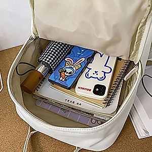 KOWVOWZ large capacity Backpack travel junior high school college students bag men boy girl Satchel kawaii cute harajuku Bookbag (white)