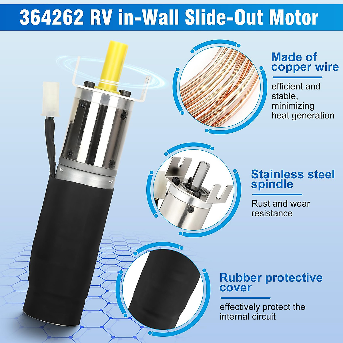 364262 RV in-Wall Slide-Out Motor, 42mm Mid Torque Motor with Brake, RV SlimRack in-wall Slide-Out Motor, SlimRack Slide-Out Motor with Brake compatible with Lippert Schwintek in-Wall Slide System