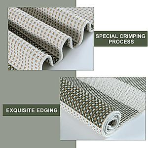 Sungea Boho Striped Front Door Mat Outside Entrance 2x4.3,Green and White Washable Porch Rug Runner,Cotton Hand Woven Indoor Outdoor Rugs,Foldable Farmhouse Layered Door Mats for Entryway