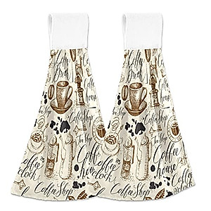 Boccsty Coffee Cups Hearts Hanging Kitchen Towels 2 Pieces Dish Cloth Tie Towels Hand Towel Tea Bar Towels for Bathroom Farmhous Housewarming Tabletop Home Decor