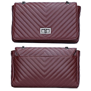 KKXIU Quilted Multiple Pocket Women Crossbody Bag with Chain Strap Stylish Ladies Shoulder Clutch Purse (a-Wine)