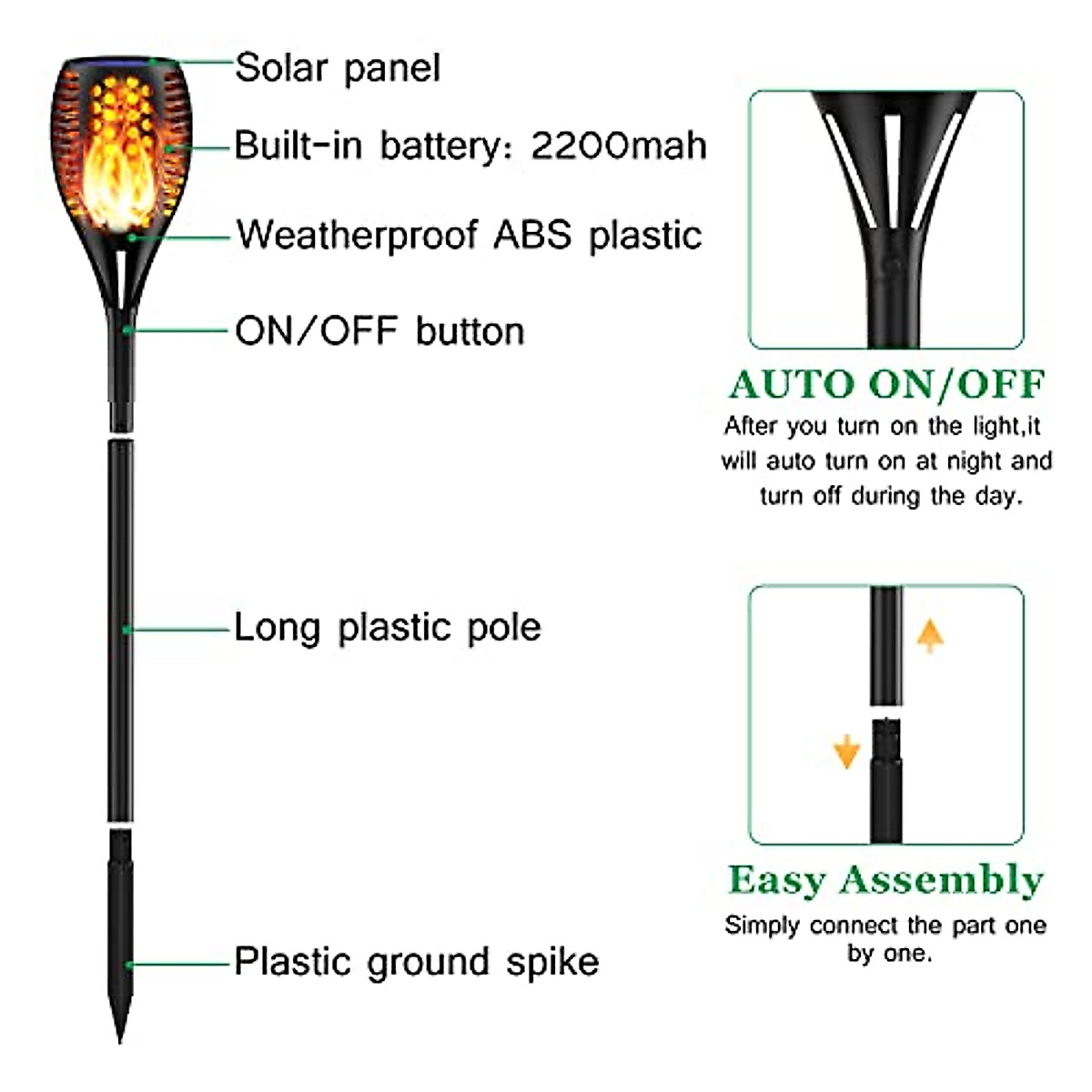 Balight Solar Torch Lights, 96 LED Waterproof Flickering Flames Solar Lights Outdoor Landscape Decoration Lighting Dusk to Dawn Auto On/Off Security Torch Light for Patio Garden Yard Driveway