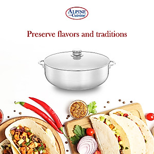 Alpine Cuisine 13-Quart Aluminum Caldero Stock Pot with Glass Lid, Cooking Dutch Oven Performance for Even Heat Distribution, Perfect for Serving Large & Small Groups, Riveted Handles Commercial Grade