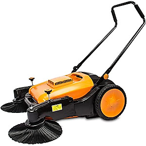 Industrial Floor Sweeper with Triple Brooms, 38 inch Outdoor and Indoor Hand Push Floor Sweeper, 38,000 Square feet per Hour, 12 gal Waste Container