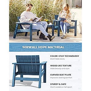 SERWALL Adirondack Chair Set, Includes Adirondack Chairs Set of 4 and 2 Piece Outdoor Side Table- Navy