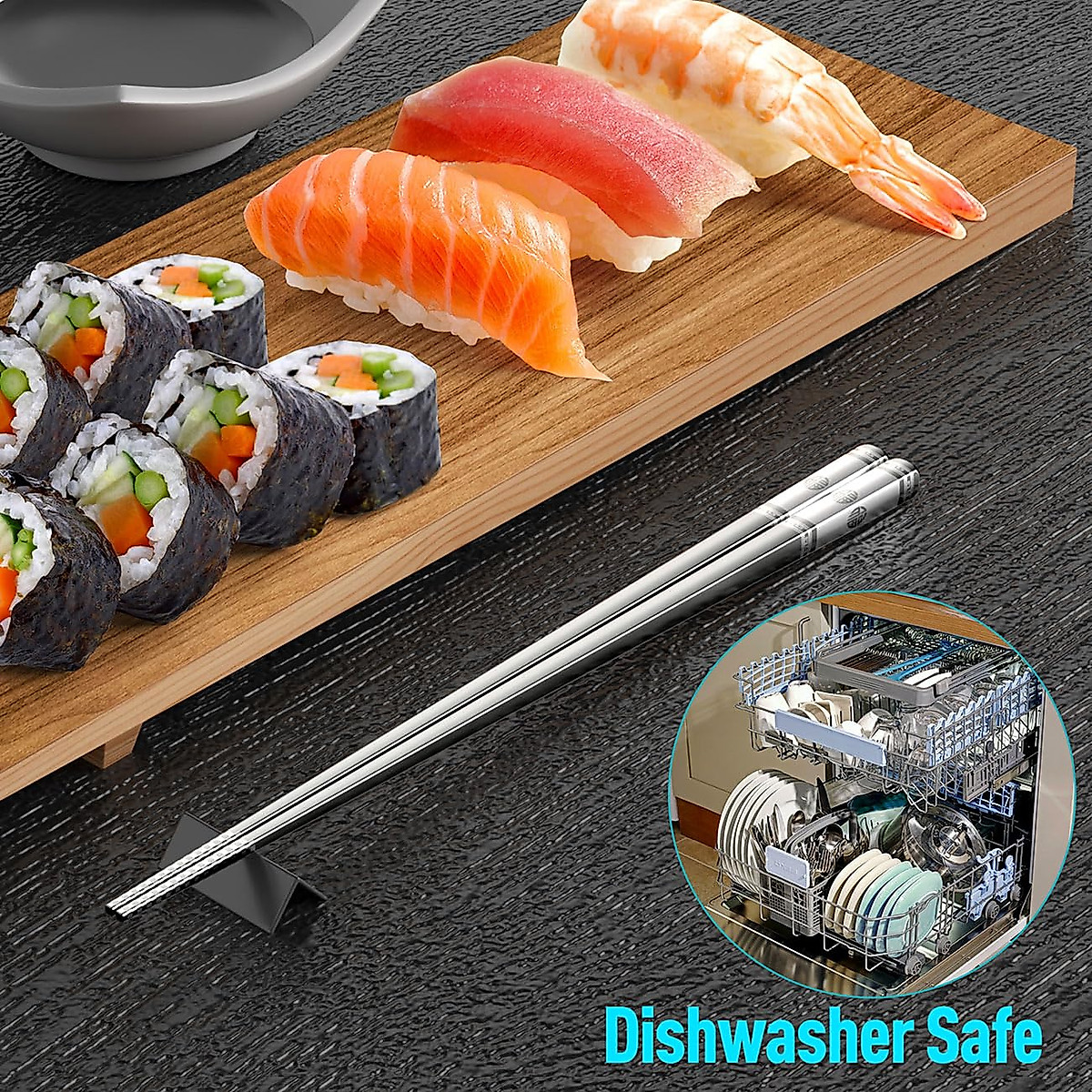 SFOPORD 5-Pairs Metal Chopsticks - Reusable Chopsticks set, 316 Stainless Steel Chopsticks Dishwasher-safe, Square Lightweight Chopsticks Easy to Use and Clean - Gift Set