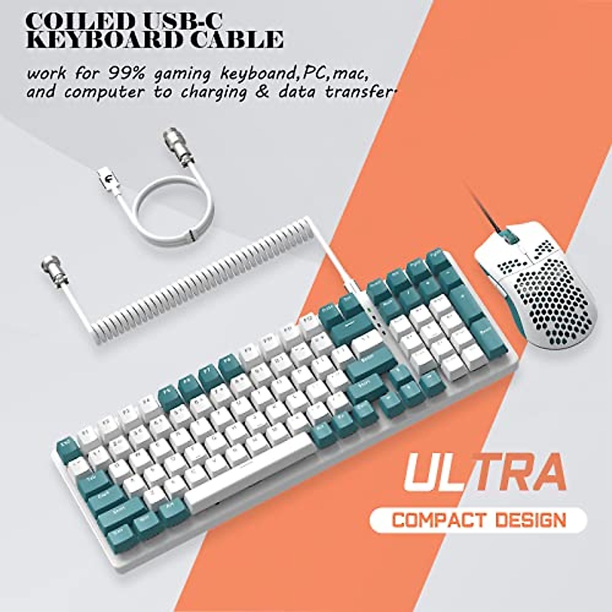 K3-95% Wired Gaming Keyboard and ultra-light honeycomb mouse with Coiled Usb C Cable，Clicky Blue Switch LIGHTSYNC RGB Chroma Backlit TKL 98 key 4 in 1 Gaming Bundle Retro Metal Panel for PC/Mac