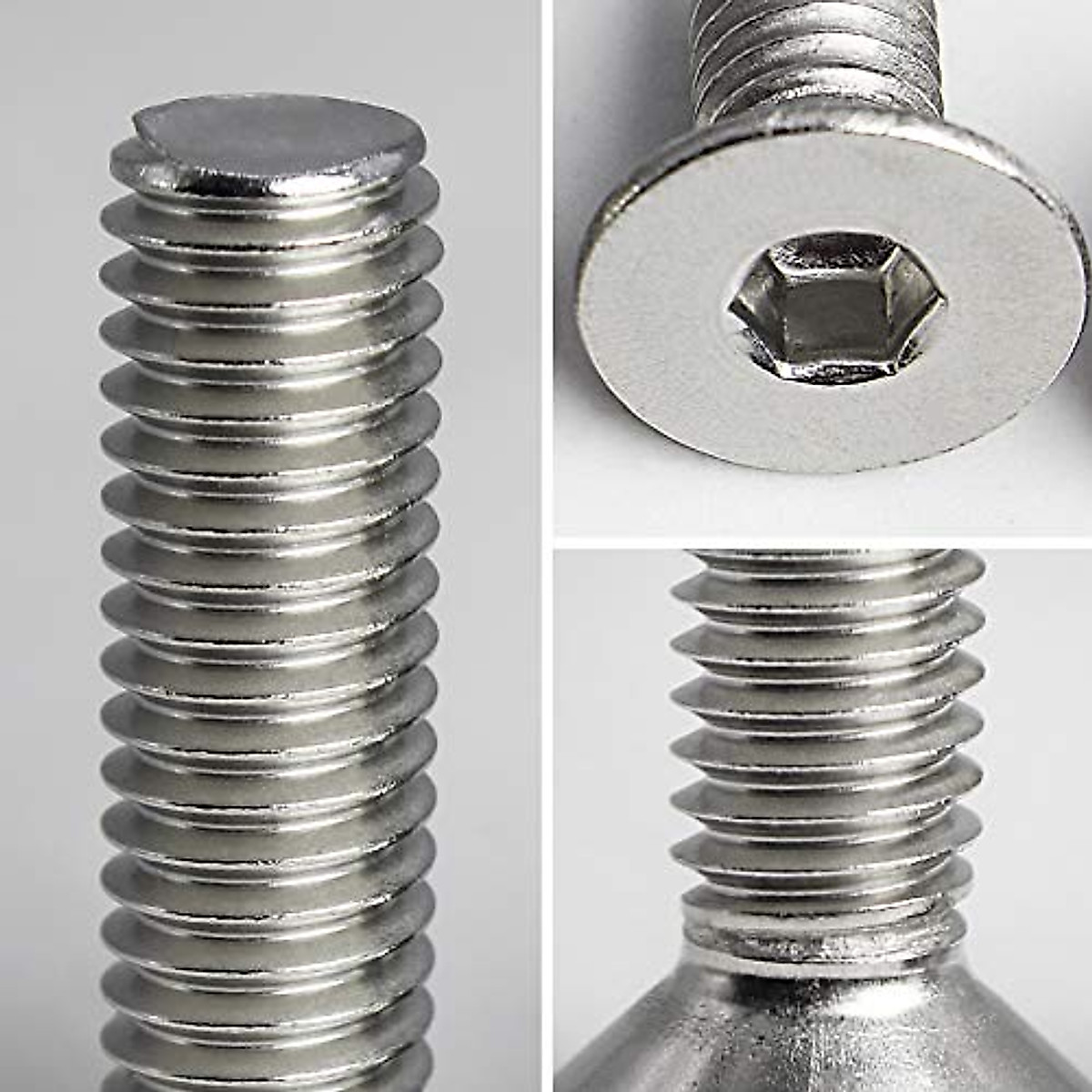 M6 x 8mm 12mm 16mm 20mm 25mm Flat Head Hex Socket Cap Screws Countersunk Bolts, 304 Stainless Steel, Fully Threaded, Bright Finish, Metric Allen Hex Drive, Assortment Kit 50PCS