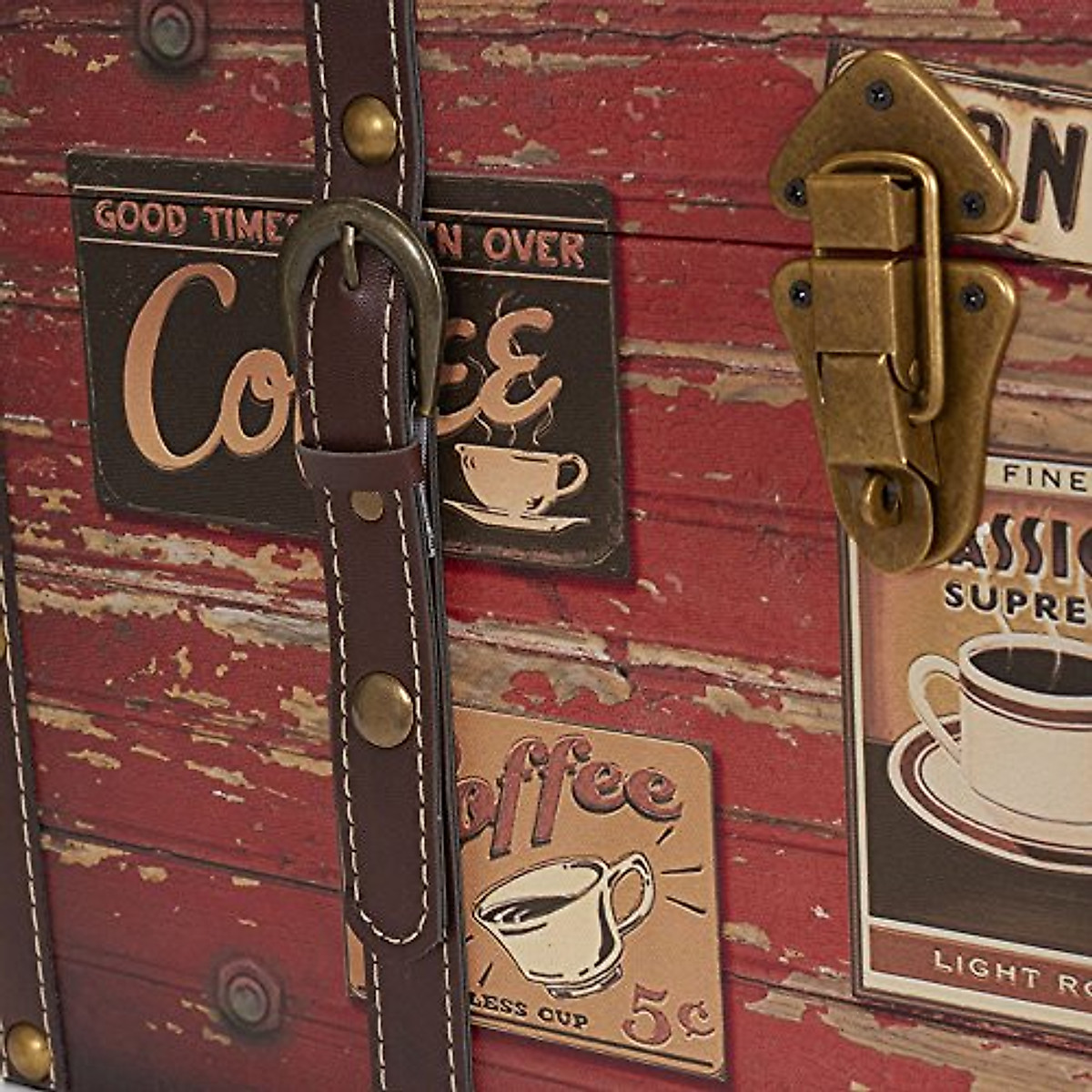 Household Essentials 9245-1 Medium Decorative Home Storage Trunk - Luggage Style - Coffee Shop Design , Orange