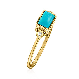 RS Pure by Ross-Simons Turquoise and Diamond-Accented Ring in 14kt Yellow Gold. Size 7