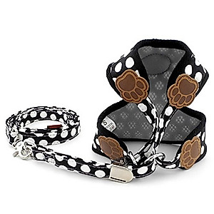 SELMAI Small Dog Harness Vest Leash Set Polka Dot/Camo Mesh Padded No Pull Leads for Puppy Pet Cat (Large (Pack of 1), Black)