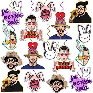 32Pcs Bad Bunny Party Decorations Hanging Swirls, Bad Bunny Decorations Whirls Glitter Foil Ceiling Swirls Streams Decorations, Bad Bunny Decor Foil Hanging for Bad Bunny Birthday Decorations