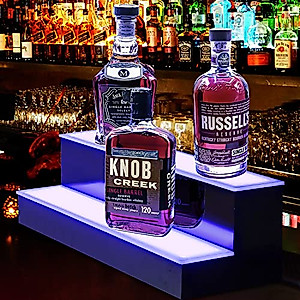 QUDEISB 16 Inch LED Lighted Liquor Bottle Display Shelf 2 Step Liquor Bottle Display with Remote Control 2 Tier Liquor Light Display for Commercial Home Bar Lighting