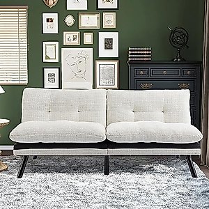 Anwick Futon Sofa Bed Convertible Futon Sleeper Couch, 71" Sleeper Sofa Bed with Adjustable Backrest, Modern Loveseat Couch for Compact Living Room, Apartment, Office (White)