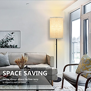 Floor Lamp, Modern Standing Lamp with Drum Fabric Shade, Farmhouse Pole Lamp, Corner Tall Stand Up Lamp for Living Room, Bedroom, Office, Bright Floor Lamp with Pull Switch (Sand Black)