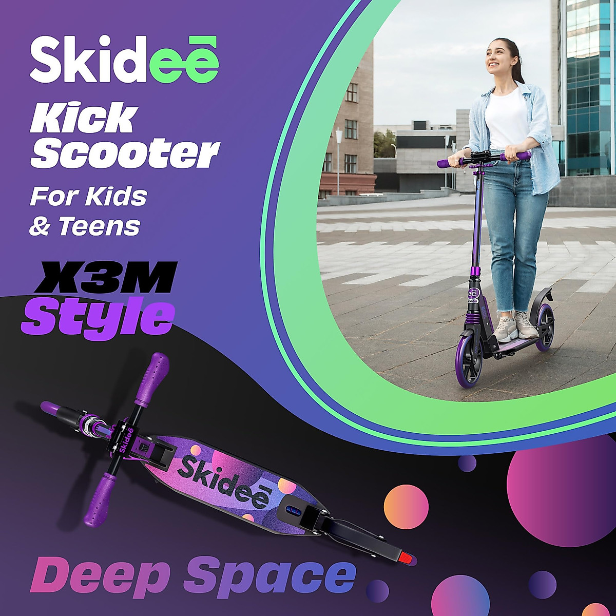 SKIDEE Scooter for Kids Ages 6-12 -Scooters for Teens 12 Years and Up -Adult Scooter with Anti-Shock Suspension-Scooter for Kids 8 Years and Up with 4 Adjustment Levels Handlebar Up to 41 Inches High