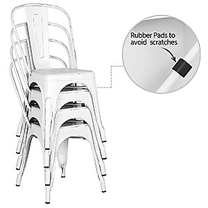 Yaheetech Metal Dining Chairs Indoor/Outdoor Coffee Kitchen Chairs Stackable Chic Dining Bistro Cafe Side Chairs Set of 4, Distressed White