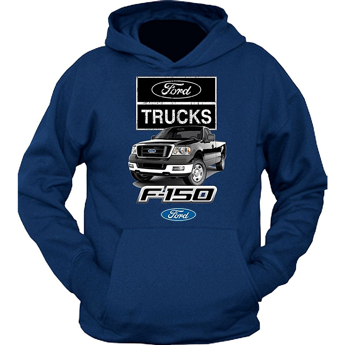 Lucky Ride FORD TRUCKS F-150 Black 4x4 BUILT TOUGH HOODIE SWEATSHIRT, Navy, XL