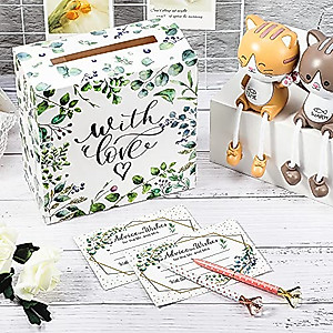 Outus 51 Pieces Wedding Advice Cards and Box Set, Greenery Advice Card Holder Box, 50 Pieces Double Sided Advice and Wishes Cards for Wedding Decorations Bridal Shower Activity Baby Shower Party