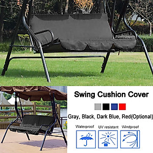 Patio Swing Cushion Cover Replacement,Garden Courtyard Outdoor Waterproof Polyester Taffeta 3‑Seats Swing Chair Hammock Seat Cushion (Black)