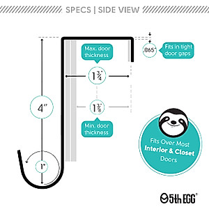 5th EGG Over The Door Hooks for Hanging Towels, Clothes, Coats & Robes for Bathroom and Bedroom Door Hanger Hook Heavy-Duty Metal, Black and White, Hanging Sloth Gift Idea (2-Pcs)