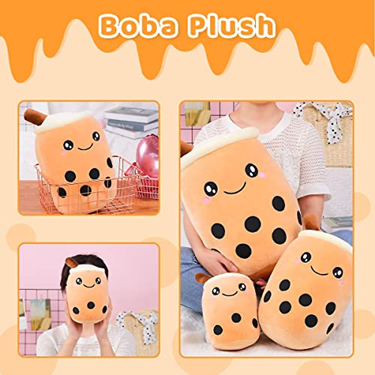 AIXINI 19.6 inch Boba Plush Stuffed Bubble Tea Plushie Cartoon Milk Tea Cup Pillow Big, Soft Kawaii Pillow