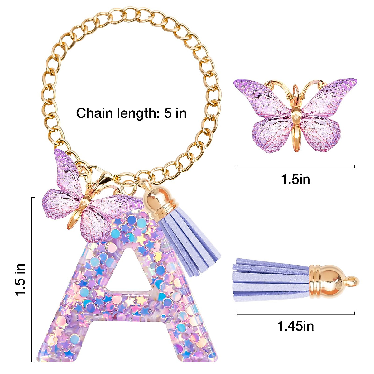 ZOSIX Letter Charm Accessories for Stanley Cup 40/30 oz with Handle, [Upgraded Chain] Cute Initial Keychain Handle Charm for Stanley Tumbler Accessories for Girls Women, Purple A