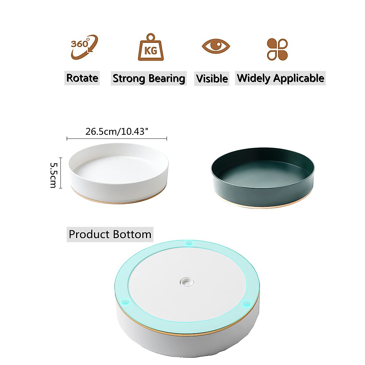 Rotatable Modern Round Tray,360°Rotating Spice Storage Rack,10" Lazy Susan Turntable Organizer,Cosmetic Makeup Vanity Tray for Storage Jewelry,Perfume&Kitchen Condiment,Suit for Home Decorative