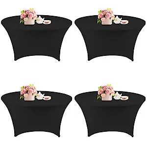 4 Pack 5FT Round Spandex Tablecloth 60 Inch Black Stretchable Table Cover Washable and Wrinkle Resistant Table Cloth, Fitted Round Table for Wedding, Banquet, Birthday, Party, Restaurant (Black)