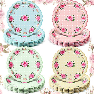 Umigy 100 Pcs 7 Inch Floral Paper Plates Tea Party Disposable Plates Vintage Decorative Dessert Flower Plates for Tea Party Baby Shower Birthday Bridal Showers Weddings (Classic)