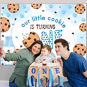Mocsicka Cookie First Birthday Party Backdrop Cookies and Milk 1st Birthday Background Boys First Birthday Party Decorations Banner Photo Studio Props (7x5ft)