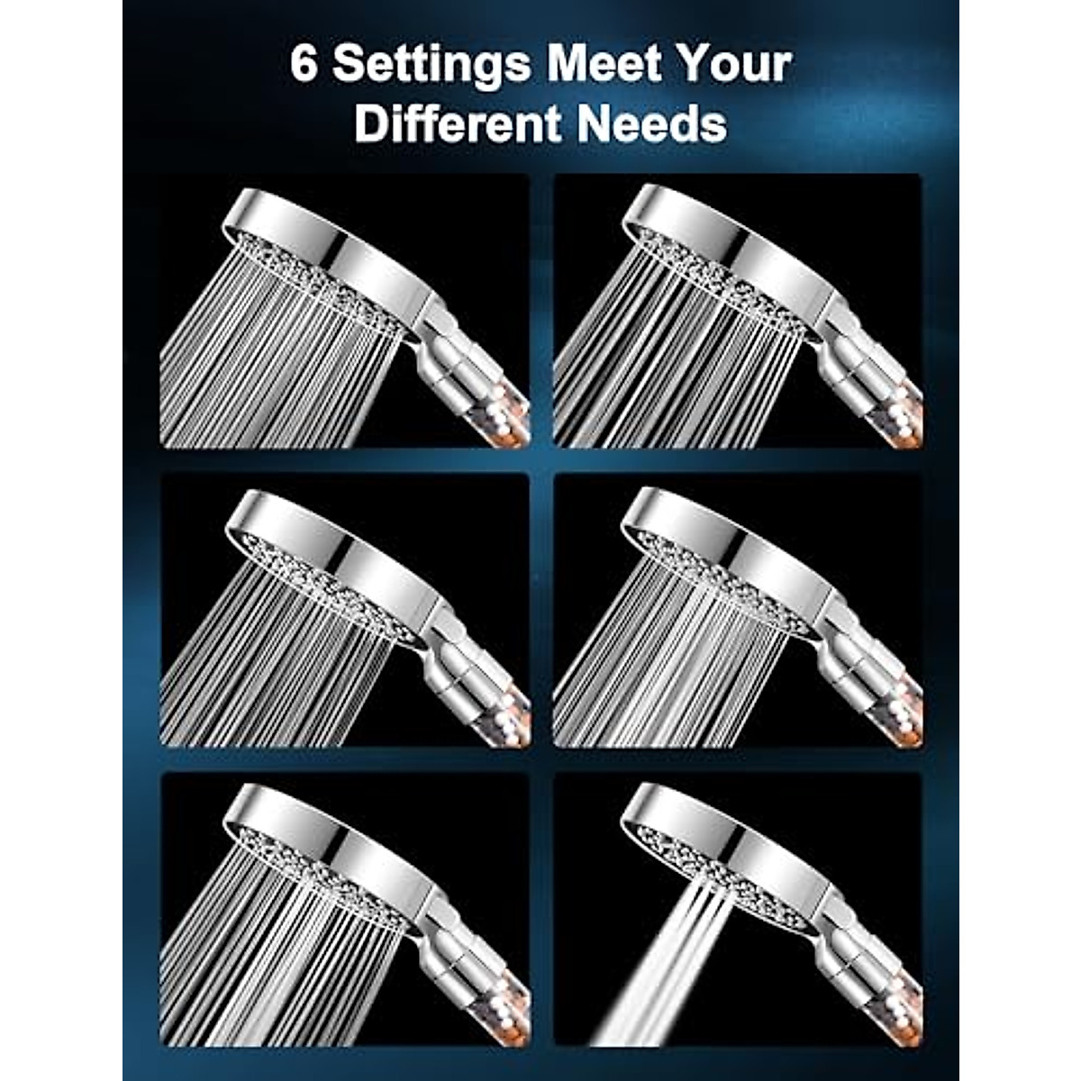 ODMJ Filtered Shower Head, High Pressure Shower Head with 6 Settings, Handheld Shower Head with 59" Hose and Bracket, Shower Head Filter for Hard Water, Water Saving Spray Soft Spa Shower Head