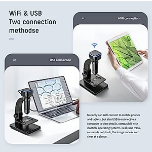 Digital Microscope, 0X-2000X Biological Microscope, WiFi ＆ USB Connection with Dual Lens, 11 LEDs, iOS ＆ Android Windows MacOS Compatible, for School Laboratory Home Education