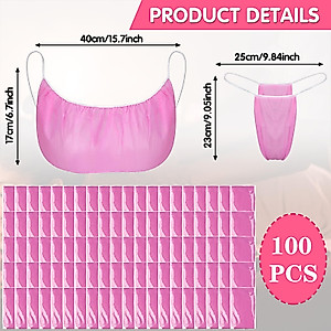 100Pcs Disposable Bra and Panties Women Disposable Bikini T Thong and Bra Spa Underwear for Spa Massage Spray Tanning (Pink)