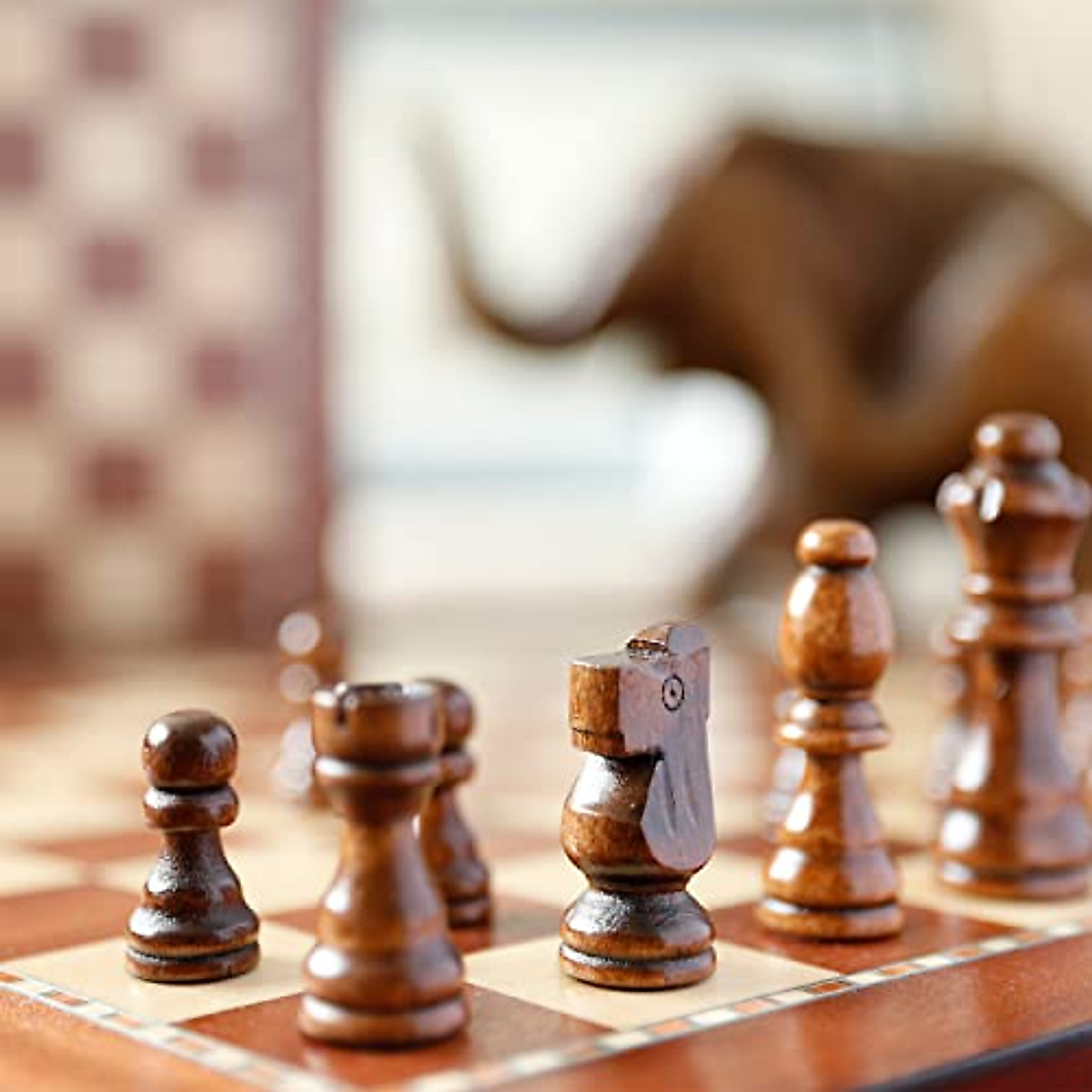 QueenSide 12" Magnetic Wooden Chess Set with Folding Chess Board & Staunton Chess Pieces 2 Extra Queens, Portable (30x30cm)