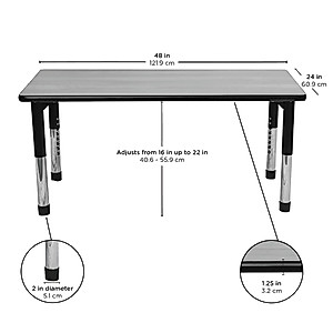 Children’s Factory 30"x72" As We Grow School Table, Oak-Blk, AB6604BLK, Adjustable Height 16"-22" H, Kids Daycare, Preschool or Classroom Activity or Study Table