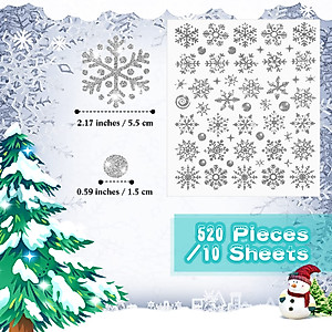 Yexiya 520 Pcs Christmas Envelope Seal Sticker Glitter Snowflake Sticker Label Christmas Sticker Xmas Snowflake Dot Envelope Sticker Seal for Christmas Card Envelope Box Decoration (Silver, 10 Sheets)