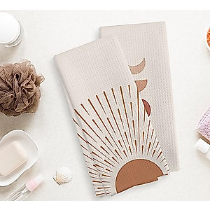 NOQL Boho Abstract Sun Sunrise Sunburst Sunshine and Moon Phase Kitchen Towels and Dishcloths Sets of 2,Boho Absorbent Drying Cloth Hand Towels Tea Towels for Bathroom Kitchen,16×24 inches