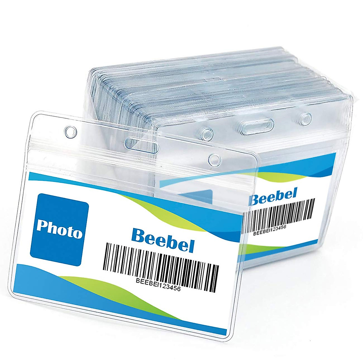 Beebel 50 Pack Lanyard with Clear ID Badge Holder Waterproof Reusable Name Tags Holders (Blue)