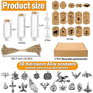 Luckyhern 64 Pcs Halloween Potion Bottles Apothecary Bottles with Halloween Stickers and Pendants for Halloween Indoor Decor Halloween Tiered Tray Table Home Room Party Supplies