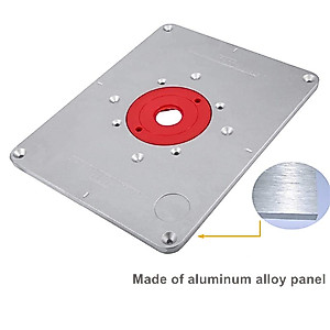 MOPHOEXII Aluminum Alloy milling Cutter Router Table Insert Plate with Plastic Router Insertion Ring and Install Screws for Woodworking Bench, 300mm x 235mm x 9.5mm