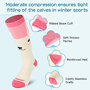 findway Kids Ski Socks Thermal Winter Snow Socks for Girls Boys Toddler, OTC Long Snowboarding Socks 2 Pairs