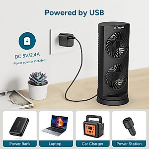 Dr. Prepare Desk Fan Oscillating Fan, Tower Fan with DC Motor for Home Bedroom, 3-Speed Options, Dual Air Circulation, 110° Oscillation, 3 Timers, Personal Quiet Table Fan for Home Office Desktop
