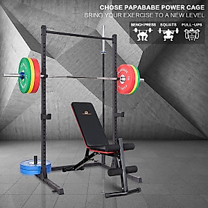 fissfire Squat Stand Home Gym 800lbs Workout Equipment Adjustable Power Rack with J-Hooks Safety Bar Pull Up Bar