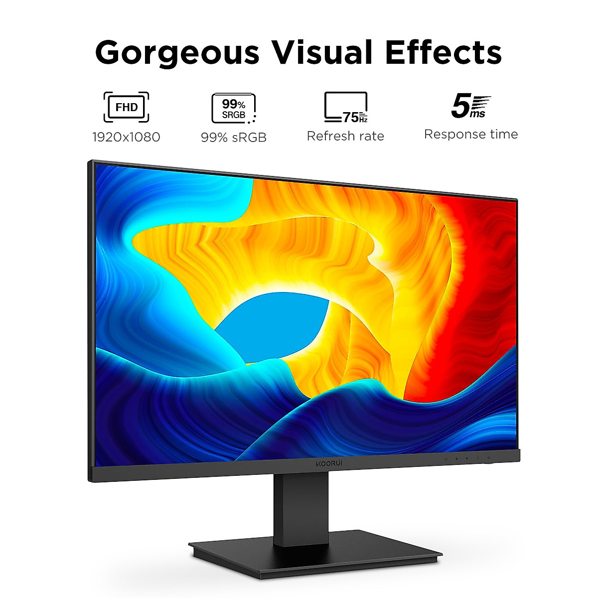 KOORUI 24 Inch Computer Monitor, FHD 1920 x 1080p Office PC Monitor IPS Display 75Hz, HDMI, VGA, 75 x 75 mm VESA Mountable, Frameless, Eye Protection and Ergonomic Tilt Adjustment